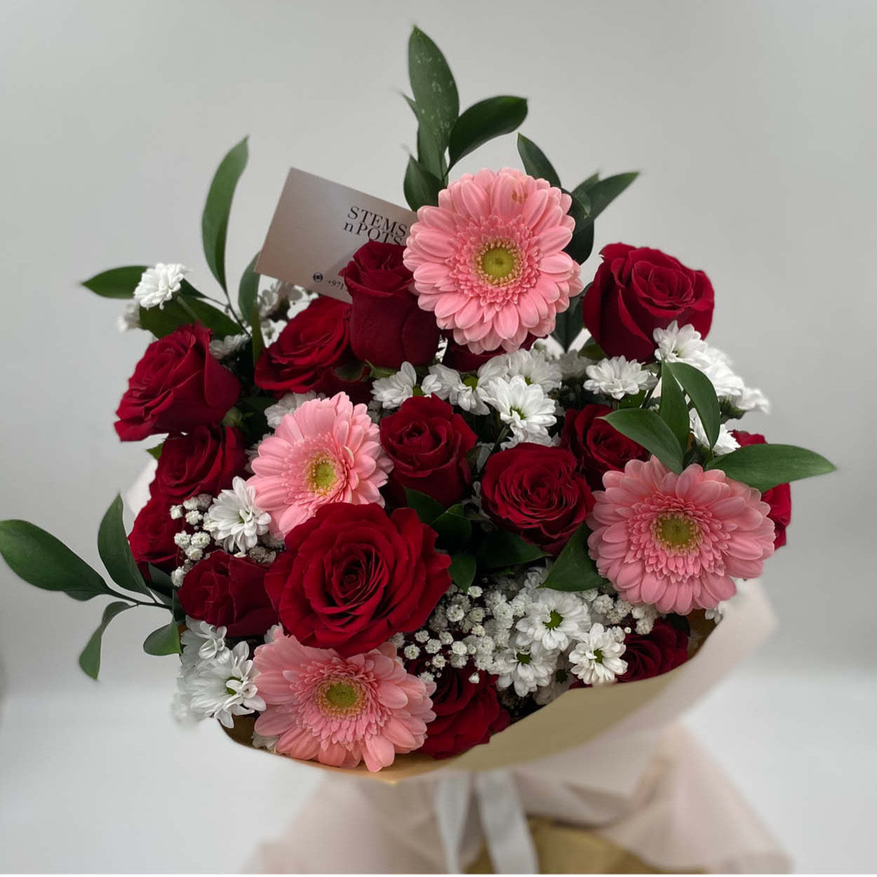 Pink Gerberas & Red Roses – Beautiful Love Bouquet