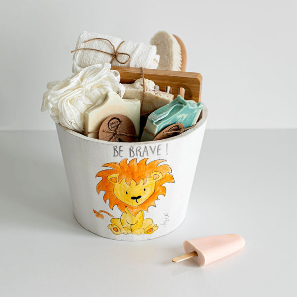 Be Brave! Hand-Painted Baby Bucket with Bath Essentials